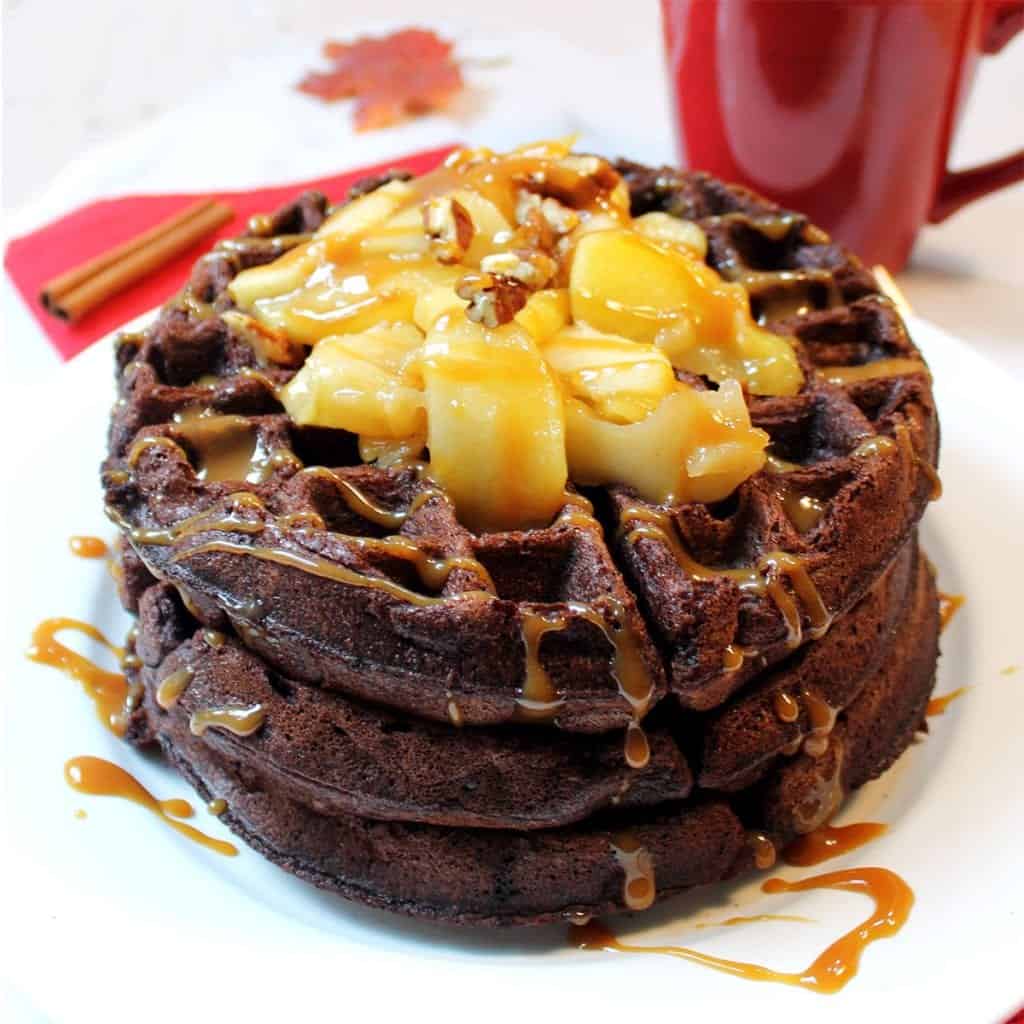 Chocolate Belgian Waffles with Cinnamon Apples
