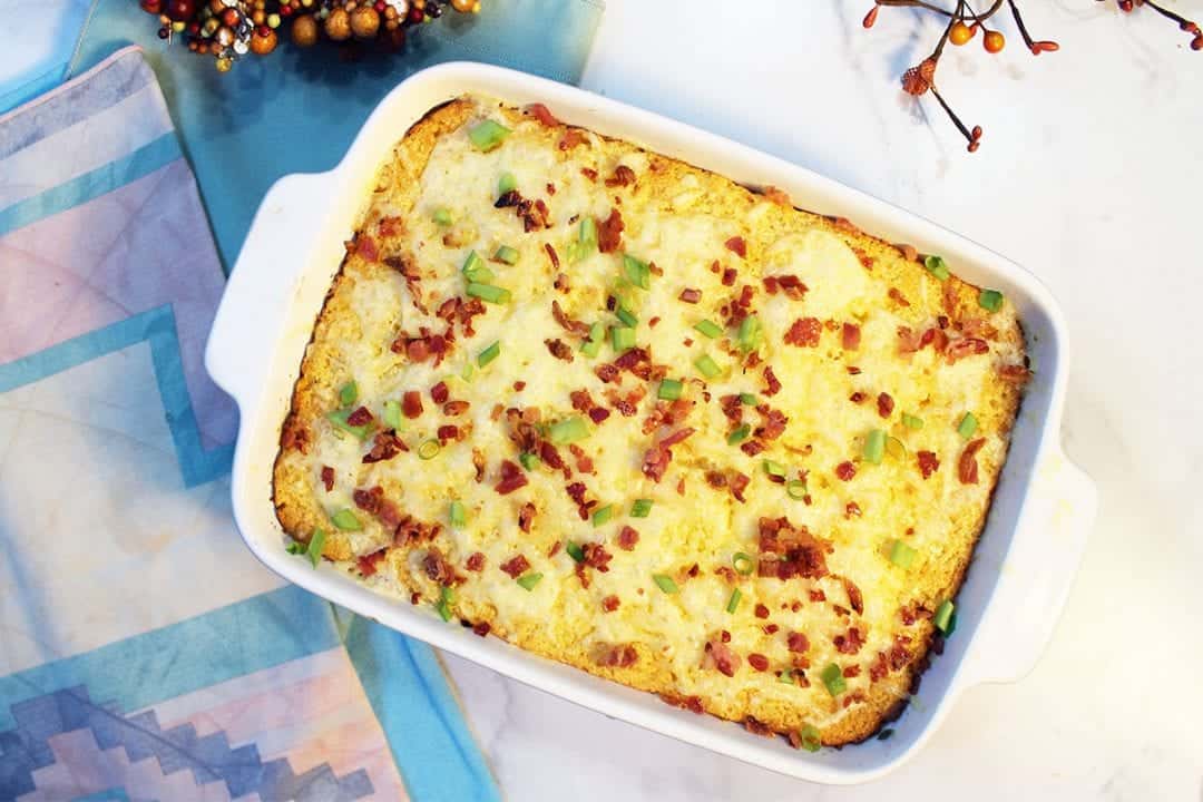 Easy JIffy Corn Pudding with Cheese - 2 Cookin Mamas