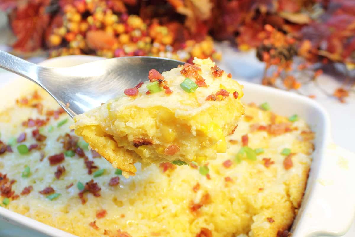 Cheesy Corn Pudding with Jiffy Mix and Sour Cream
