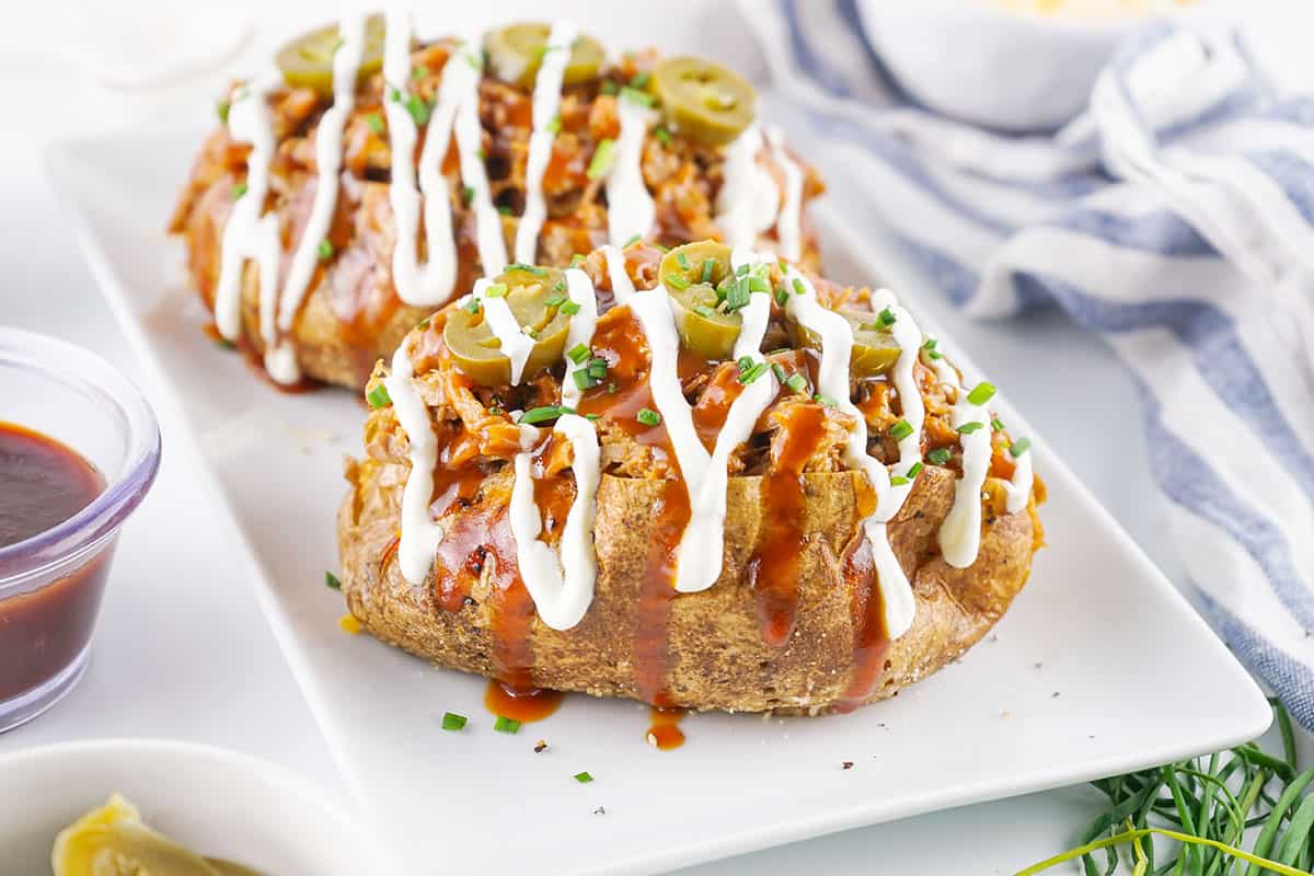 Best Loaded BBQ Pulled Pork Baked Potato Recipe - 2 Cookin Mamas