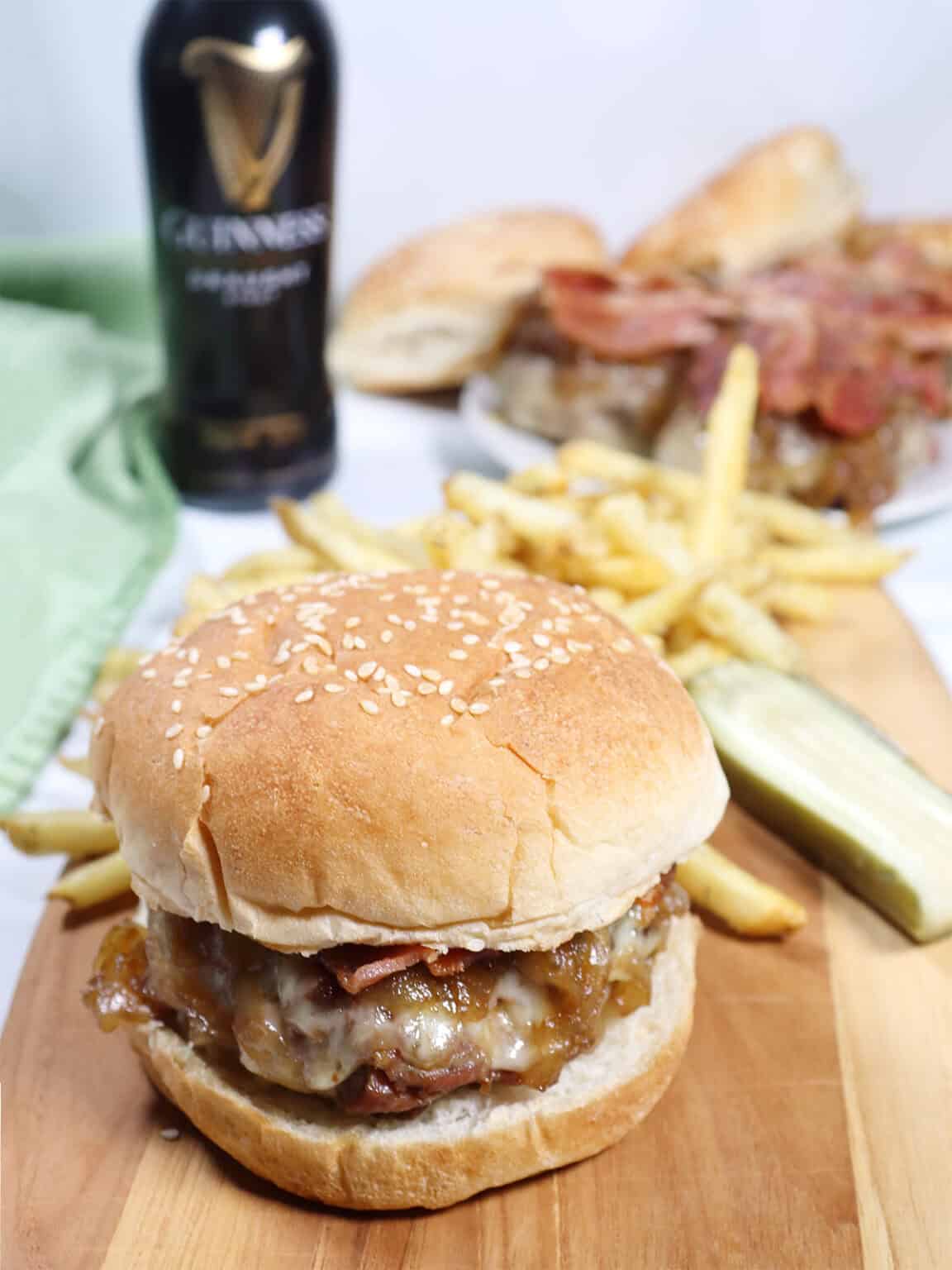 Corned Beef Burgers with Guinness Caramelized Onions