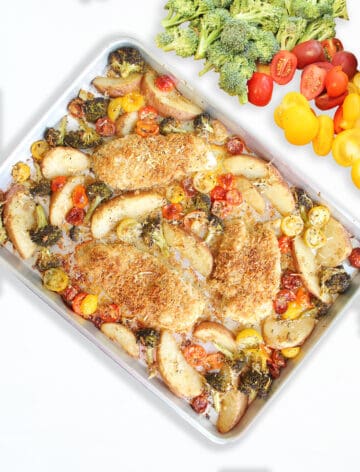 Sheet Pan Parmesan Crusted Chicken with Broccoli and Potatoes